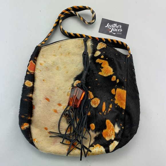 Bags | Maya Made In Italy Genuine Leather Calf Hair Marbled Gem Handbag ...